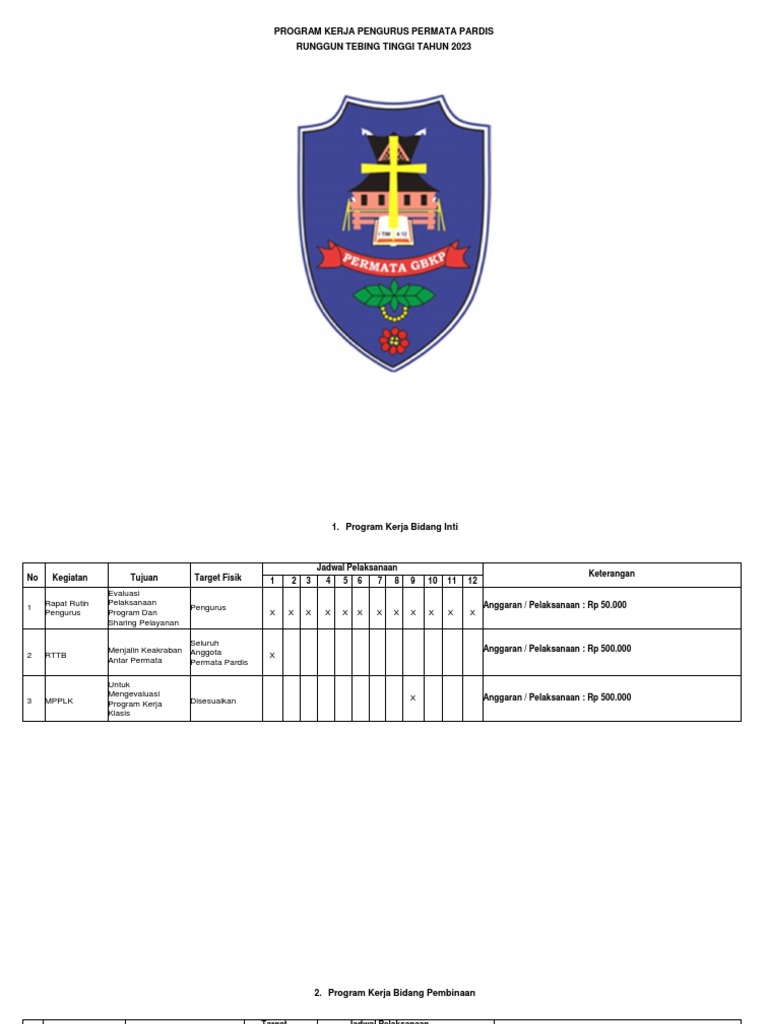 Program Kerja - Pengurus Permata Runggun Kota Tebing Tinggi Tahun 2023 | PDF