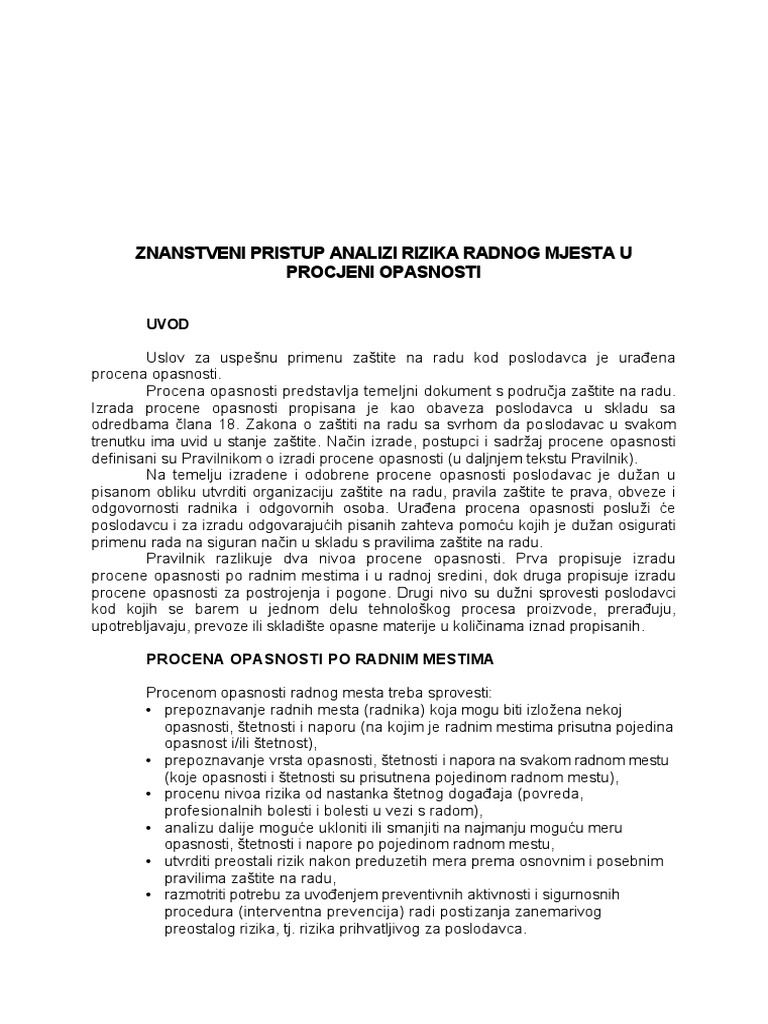 Analizi Rizika Na Radnom Mestu | PDF