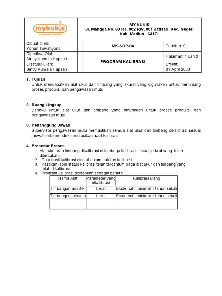 SOP-04-Program Kalibrasi REVISI | PDF
