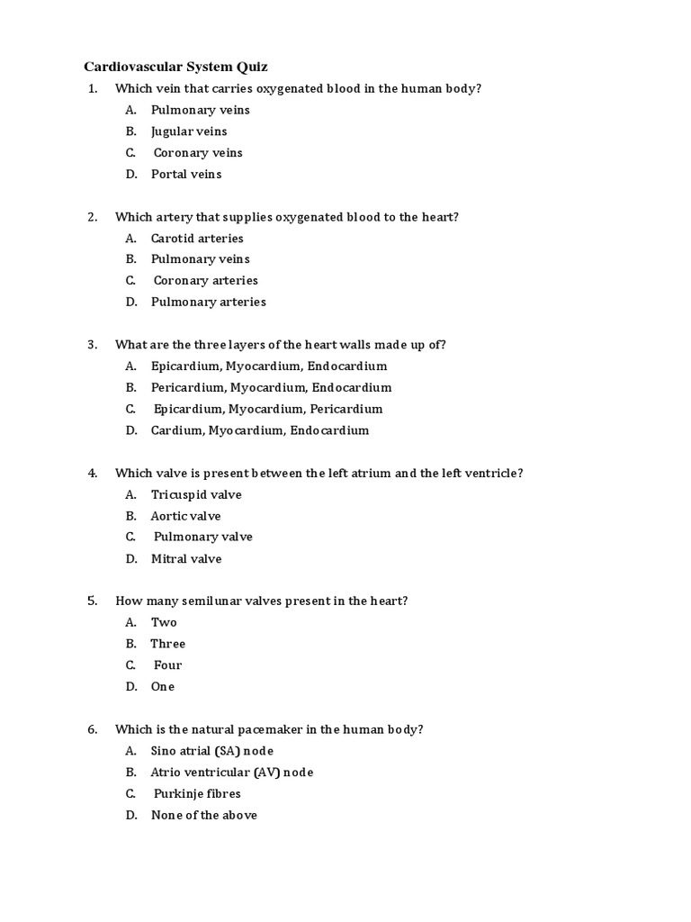 Cardiovascular System Quiz | PDF | Heart Valve | Heart