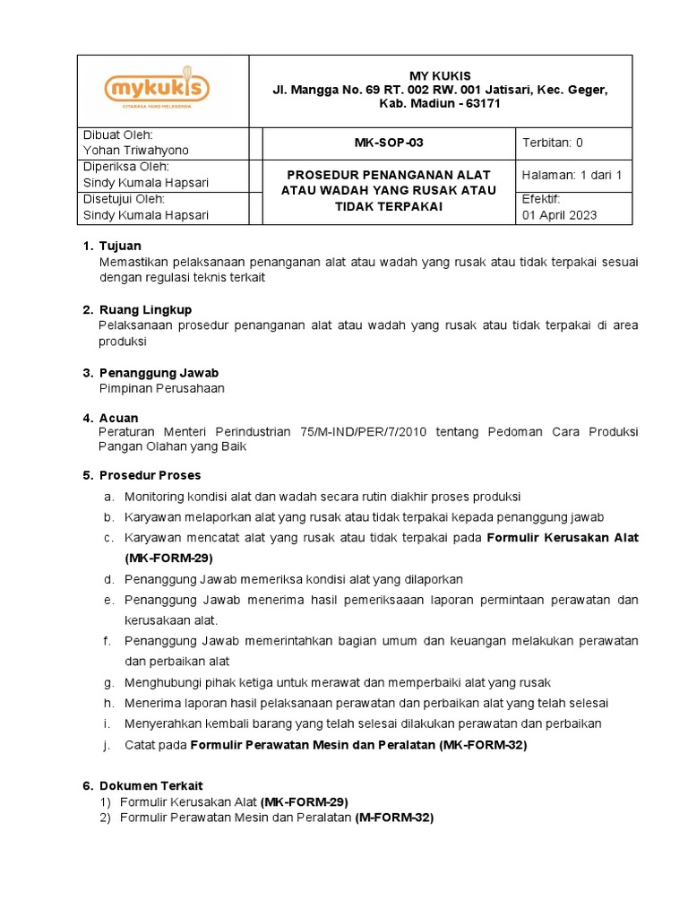 SOP-03-Prosedur Penanganan Alat Atau Wadah Yang Rusak Atau Tidak Terpakai | PDF