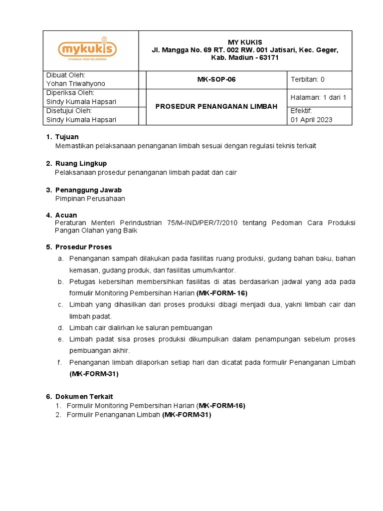 SOP-06-Prosedur Penanganan Limbah | PDF