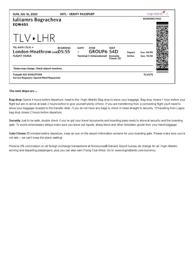 Check in - Virgin Atlantic | PDF