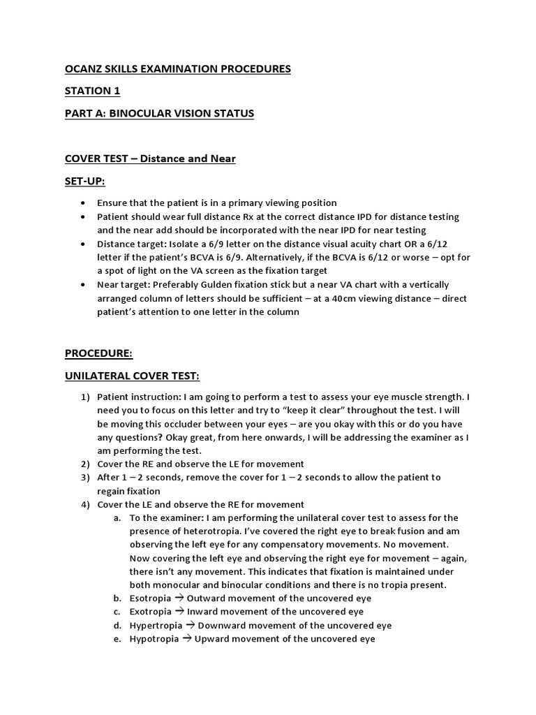 OCANZ Cover Test Procedures Guide | PDF