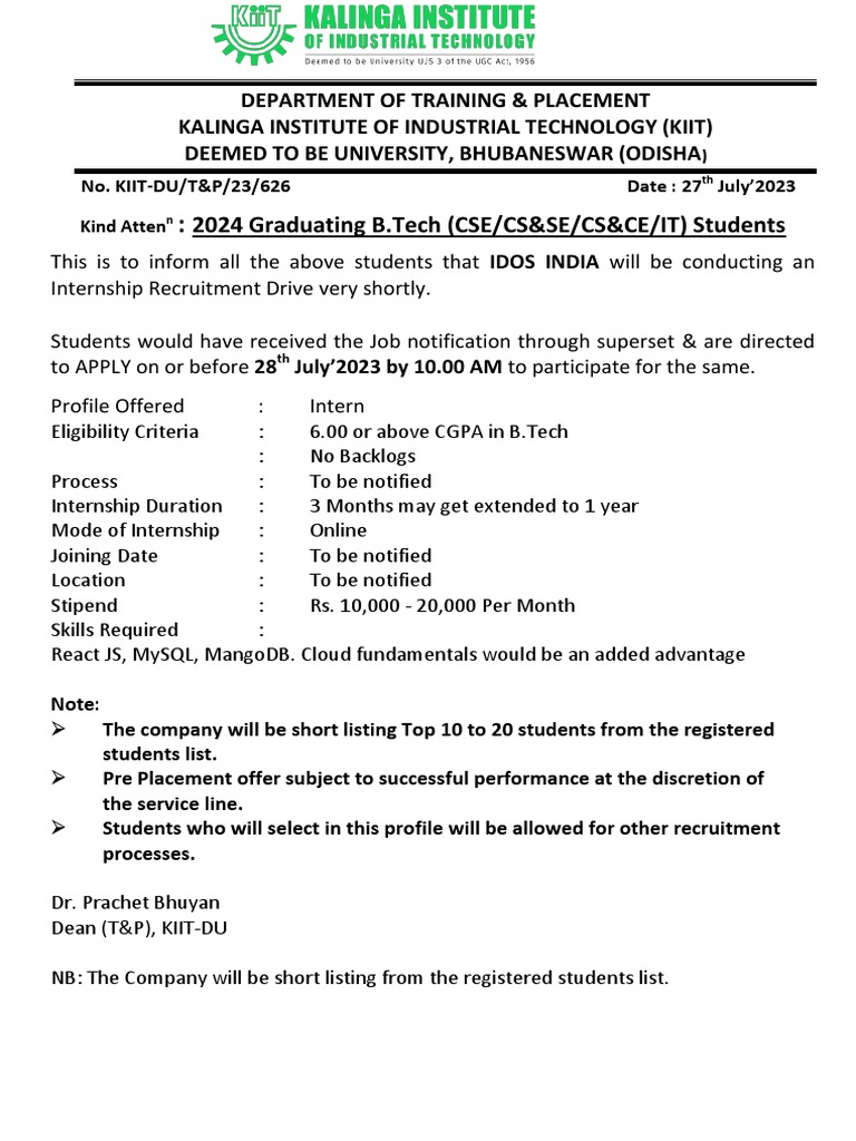 Registration For IDOS INDIA Internship Recruitment Drive-2024 ...