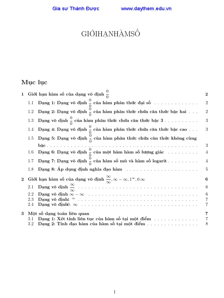 Phuong Phap Lam Bai Tap Gioi Han Ham So Toan Lop 11 Gioi Han Ham So | PDF