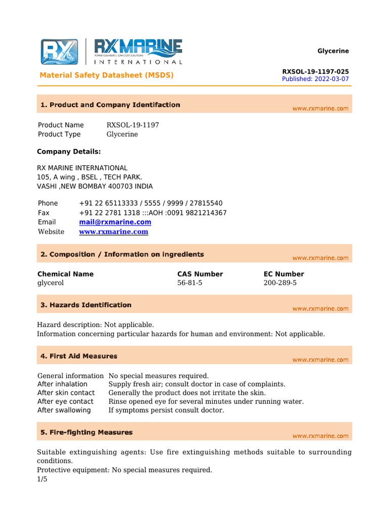 Glycerine Msds | PDF