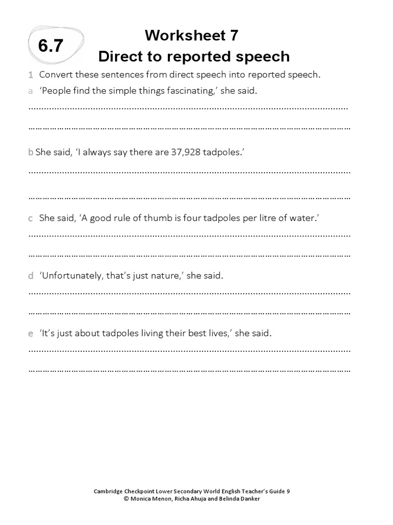 Worksheet 7 - Direct To Reported Speech | PDF | Linguistics | Grammar