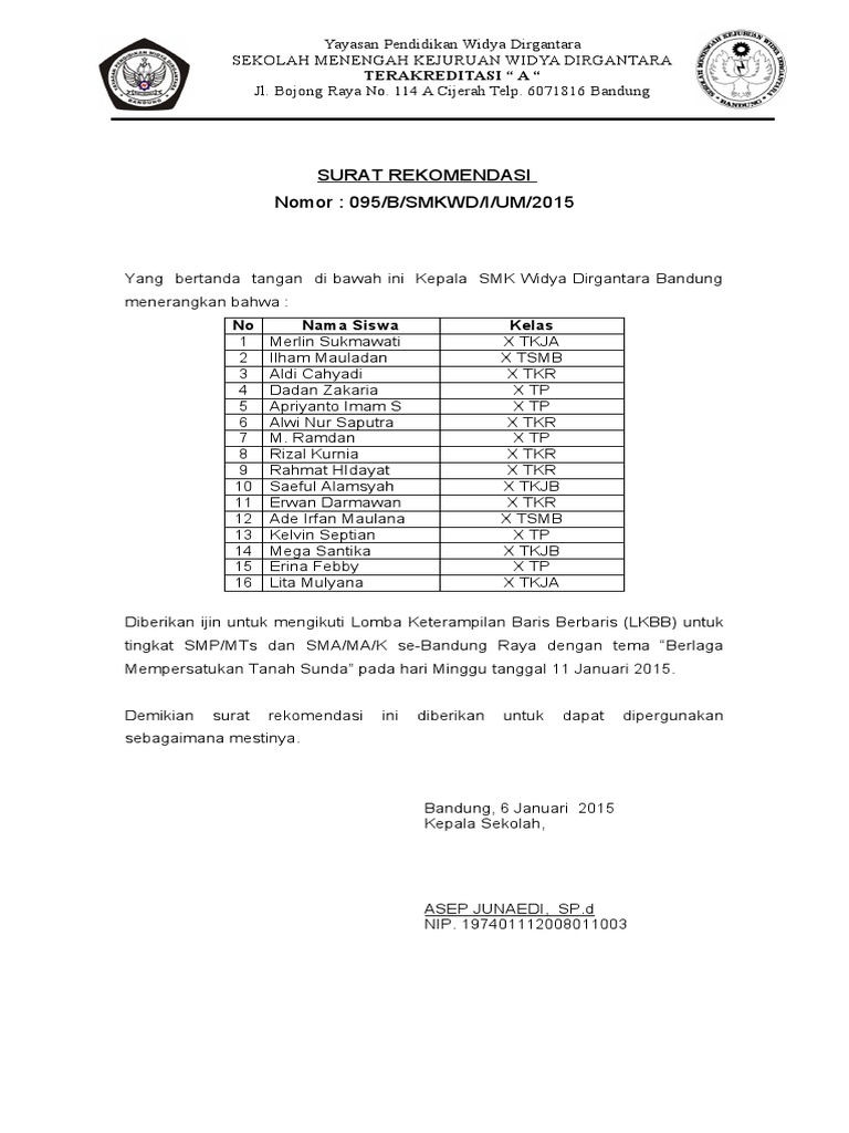 Contoh Surat Rekomendasi | PDF