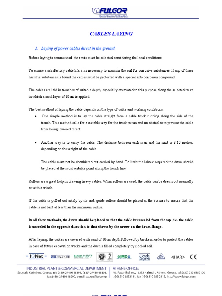 Cable Laying en | PDF | Cable | Duct (Flow)