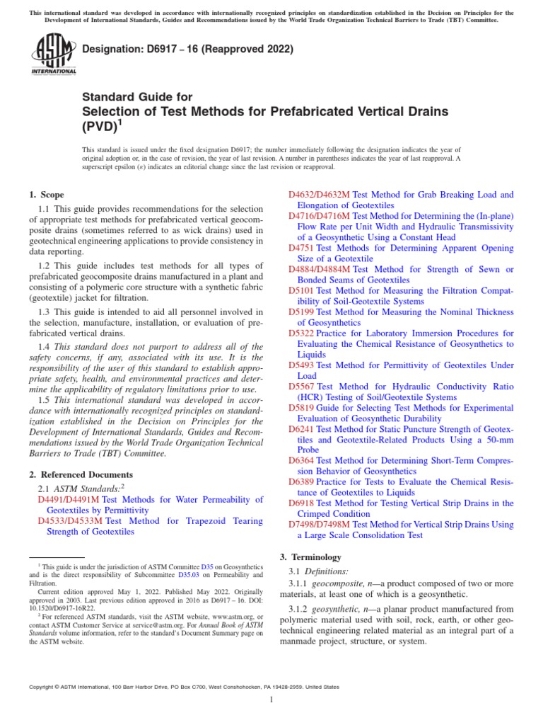 Selection of Test Methods For Prefabricated Vertical Drains (PVD) | PDF ...