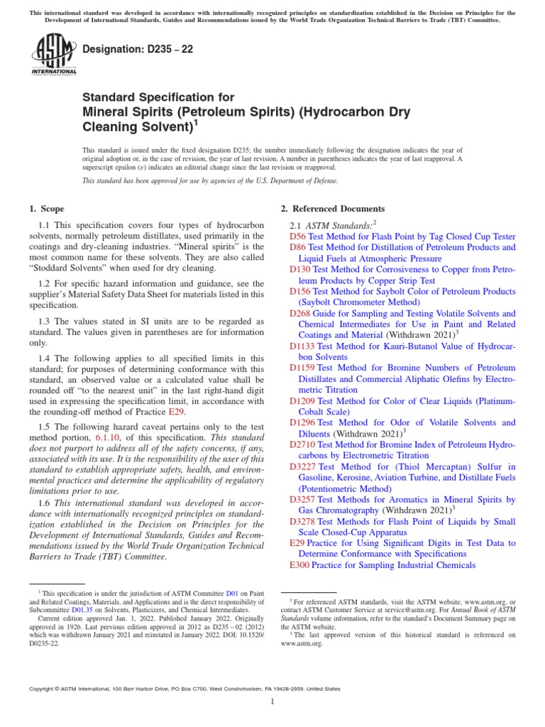 Mineral Spirits (Petroleum Spirits) (Hydrocarbon Dry Cleaning Solvent ...