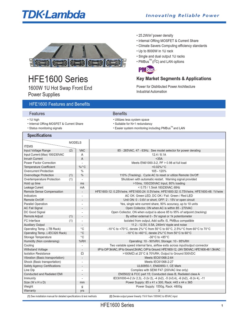 TDK Lambda HFE1600-Datasheet | PDF