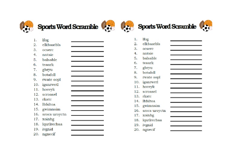 Sports Word Scramble | PDF