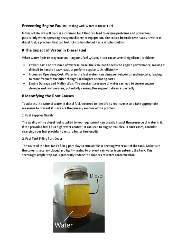 Preventing Engine Faults, Dealing With Water in Diesel Fuel | Download ...