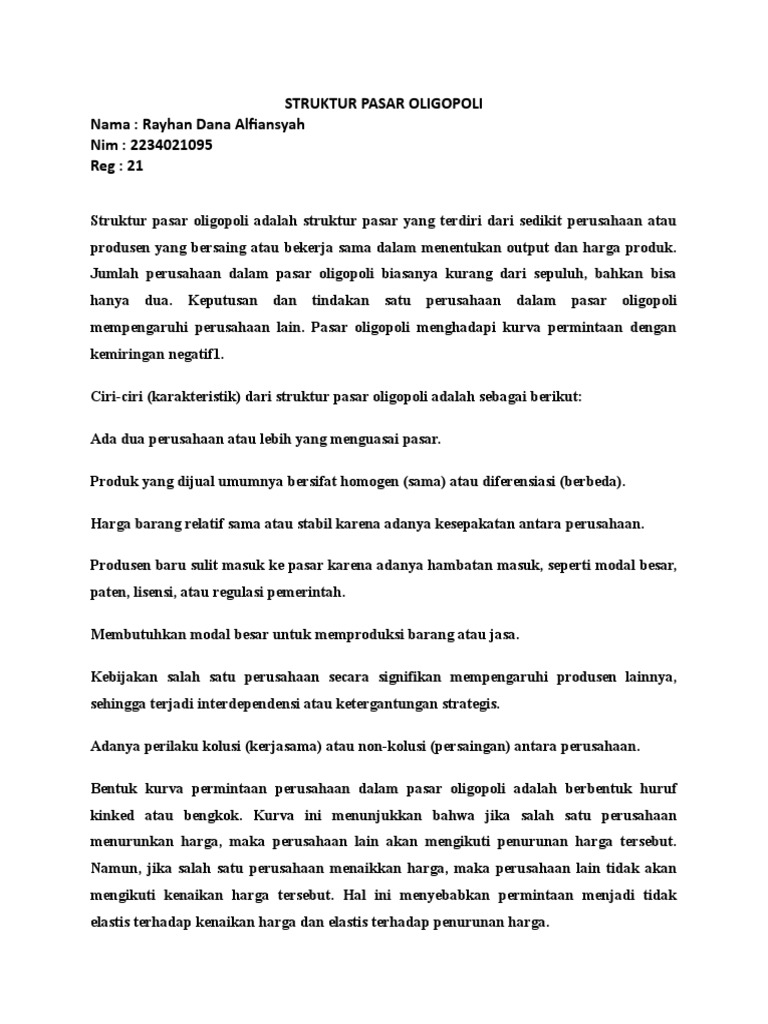 Struktur Pasar Oligopoli Dana Pdf