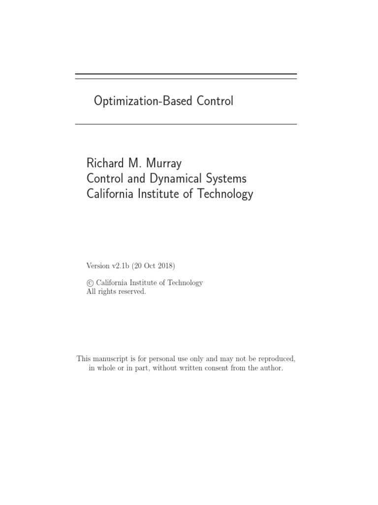 Optimization-Based Control Murray | PDF | Control Theory | Applied ... Optimization-Based Control Murray | PDF | Control Theory | Applied ...