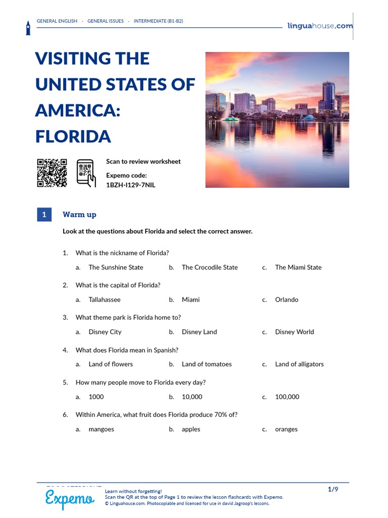Visiting The United States of America Florida British English Student | PDF