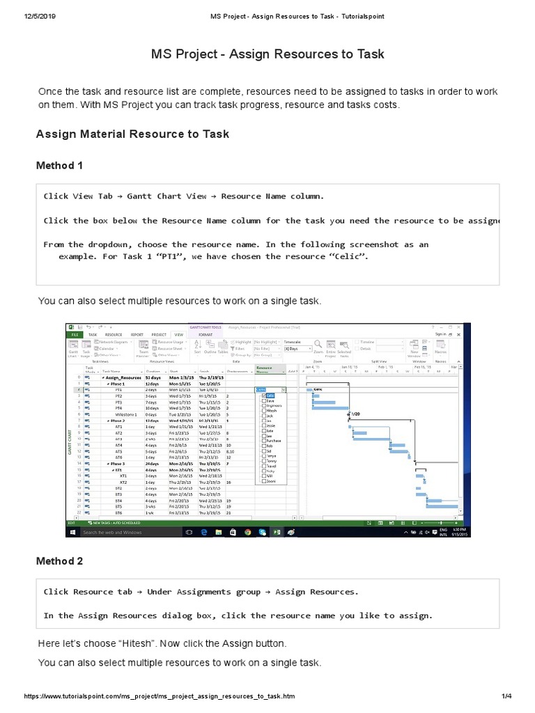 MS Project - Assign Resources To Task - Tutorialspoint | PDF | Microsoft Windows | Software
