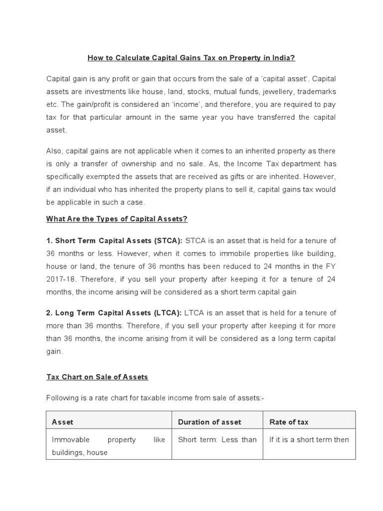 Capital Gains Tax on Property in India | PDF