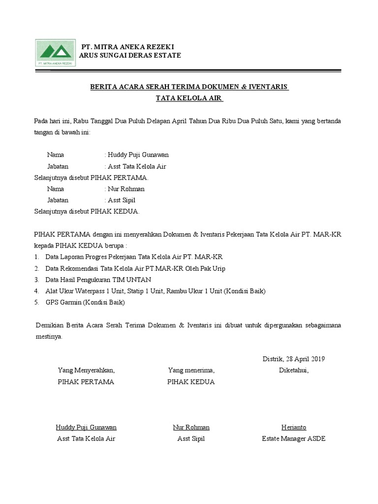 BA Serah Terima Dokumen | PDF