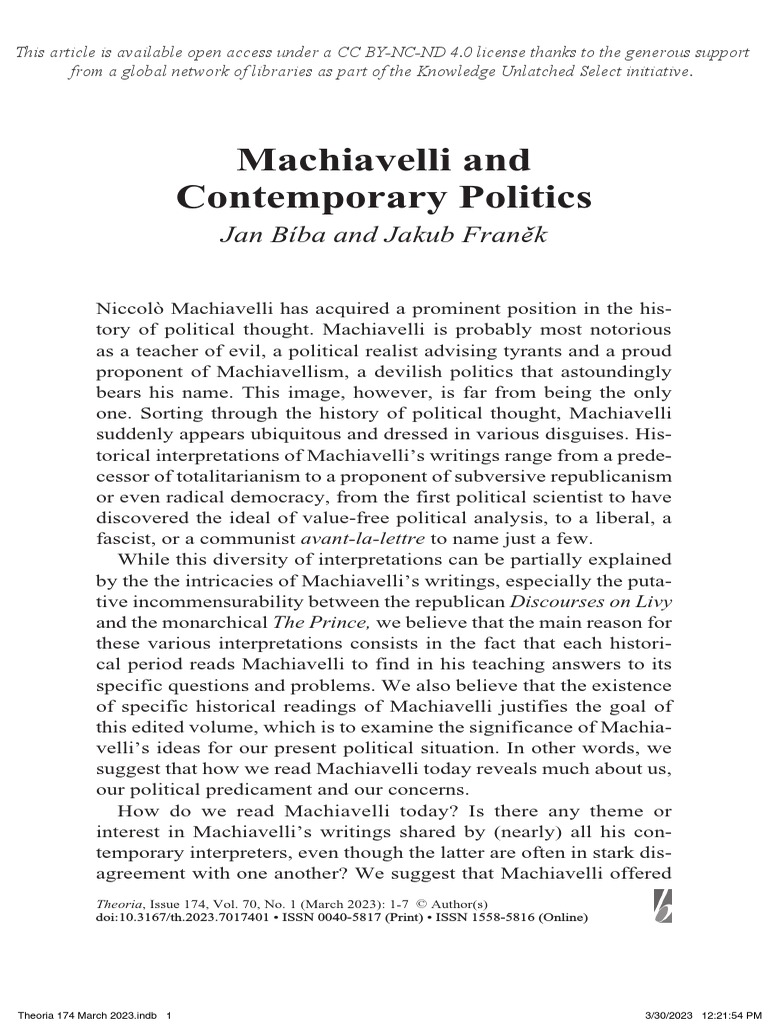 Machiavelli and Contemporary Politics | PDF | Niccolò Machiavelli ...