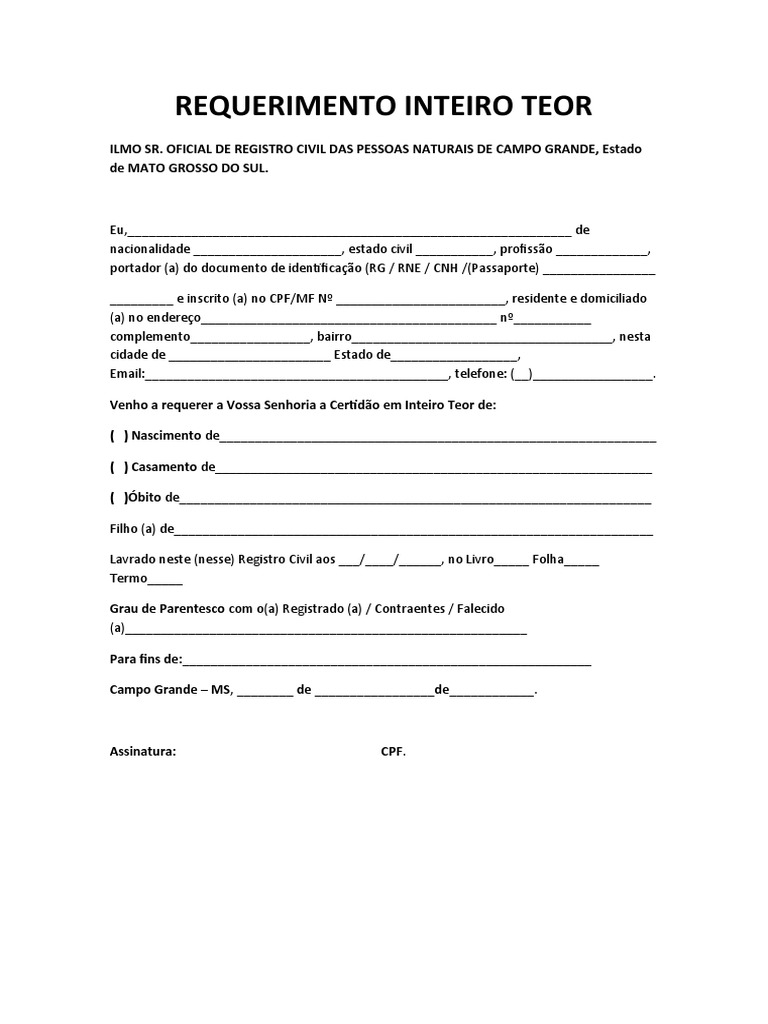 Requerimento Inteiro Teor | PDF