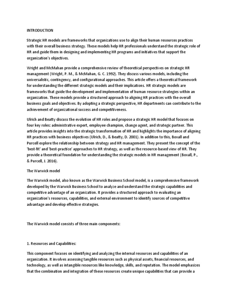 Strategic HR Models & Warwick Framework | PDF