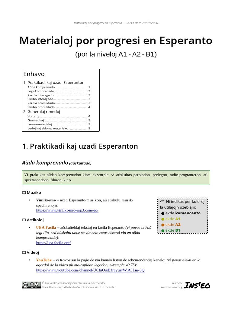 Materialoj Por Progresi en Esperanto | PDF