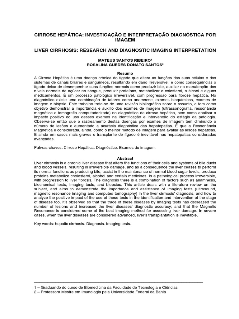 Diagnóstico por Imagem na Cirrose | PDF | Imagiologia médica | Cirrose