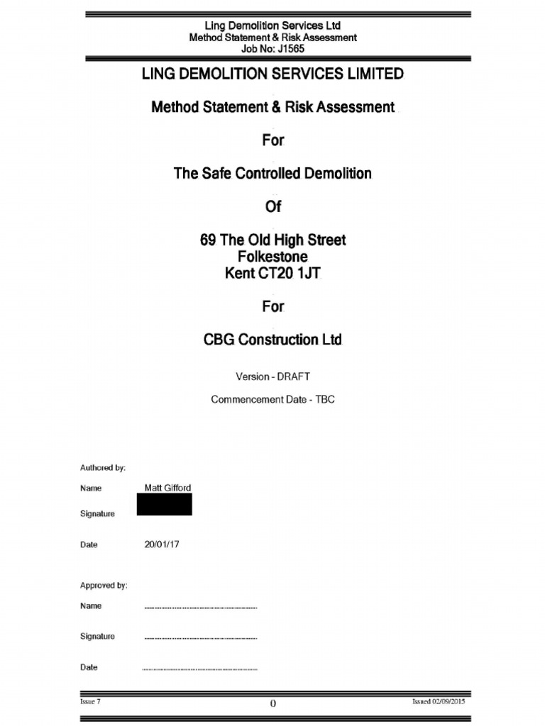 Method Statement 11 To 13 Tontine Street | PDF