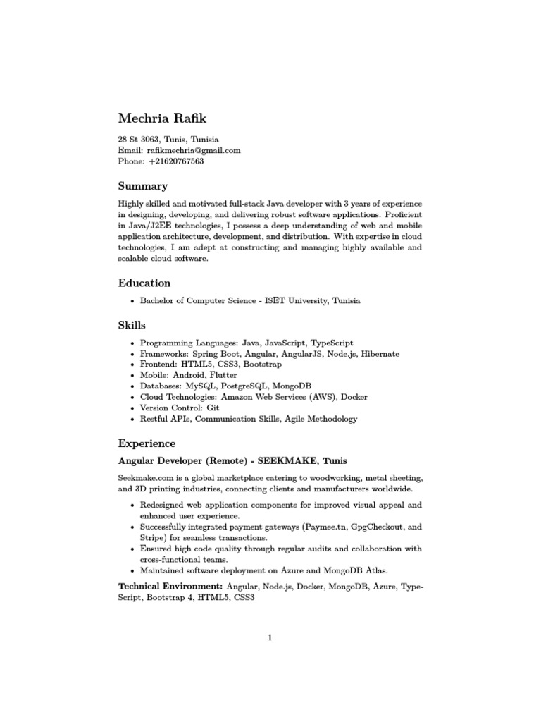 CV en | PDF | Cloud Computing | Spring Framework