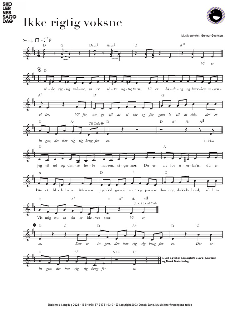 Ikke Rigtig Voksne Noder Og Tekst | PDF