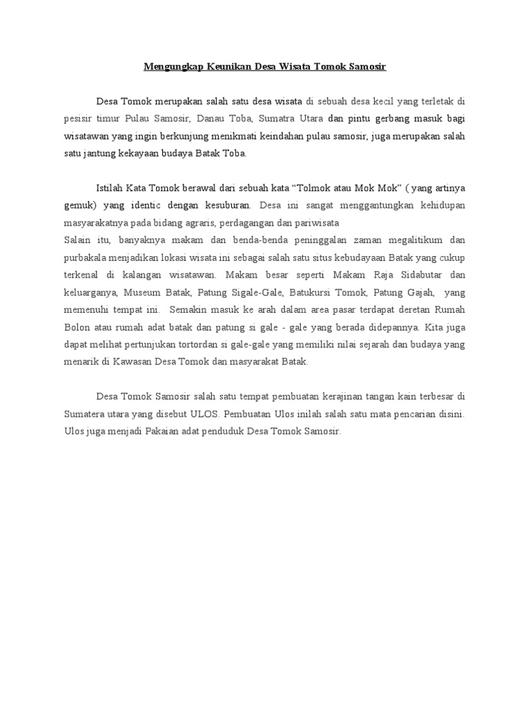 Keunikan Desa Wisata Tomok Samosir | PDF