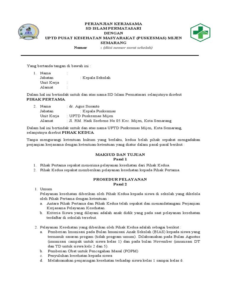 Draft Mou Puskesmas Dengan Sd Pdf