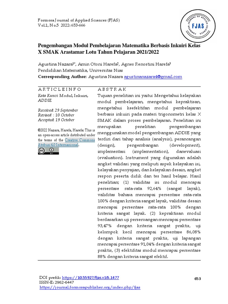 Pengembangan Modul Pembelajaran Matematika Berbasis Inkuiri Kelas X SMAK Arastamar Lotu Tahun ...