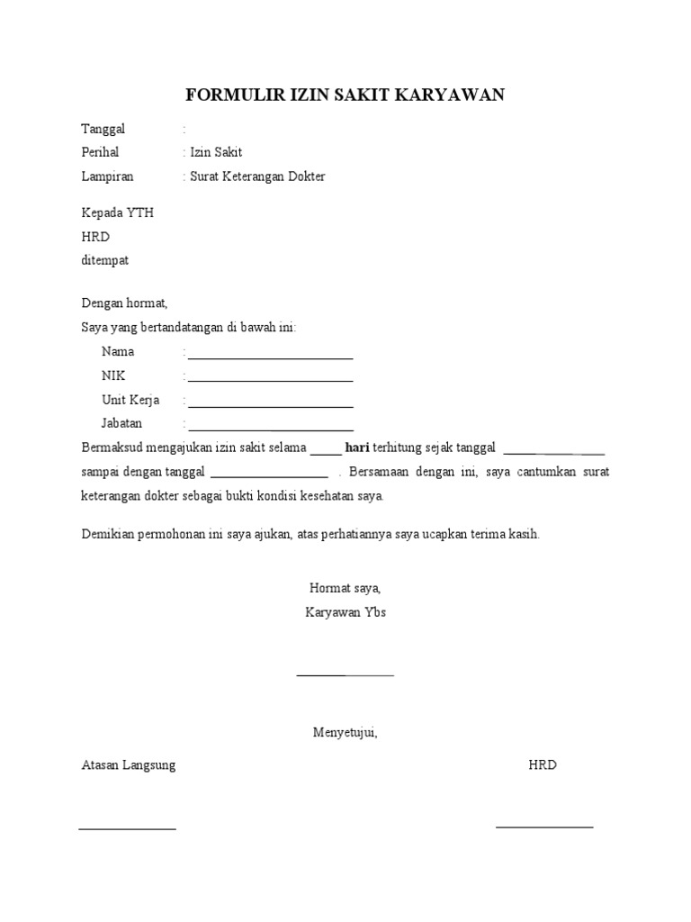 Form Izin Sakit Karyawan | PDF