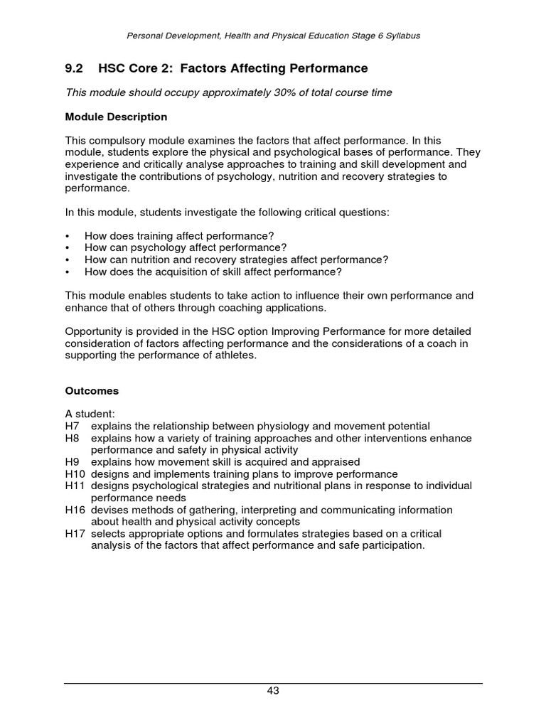 HSC Core 2 - Factors Affecting Performance Syllabus | PDF | Strength ...