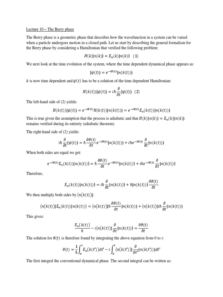 Lecture 10 Berry Phase | PDF | Applied And Interdisciplinary Physics | Scientific Theories