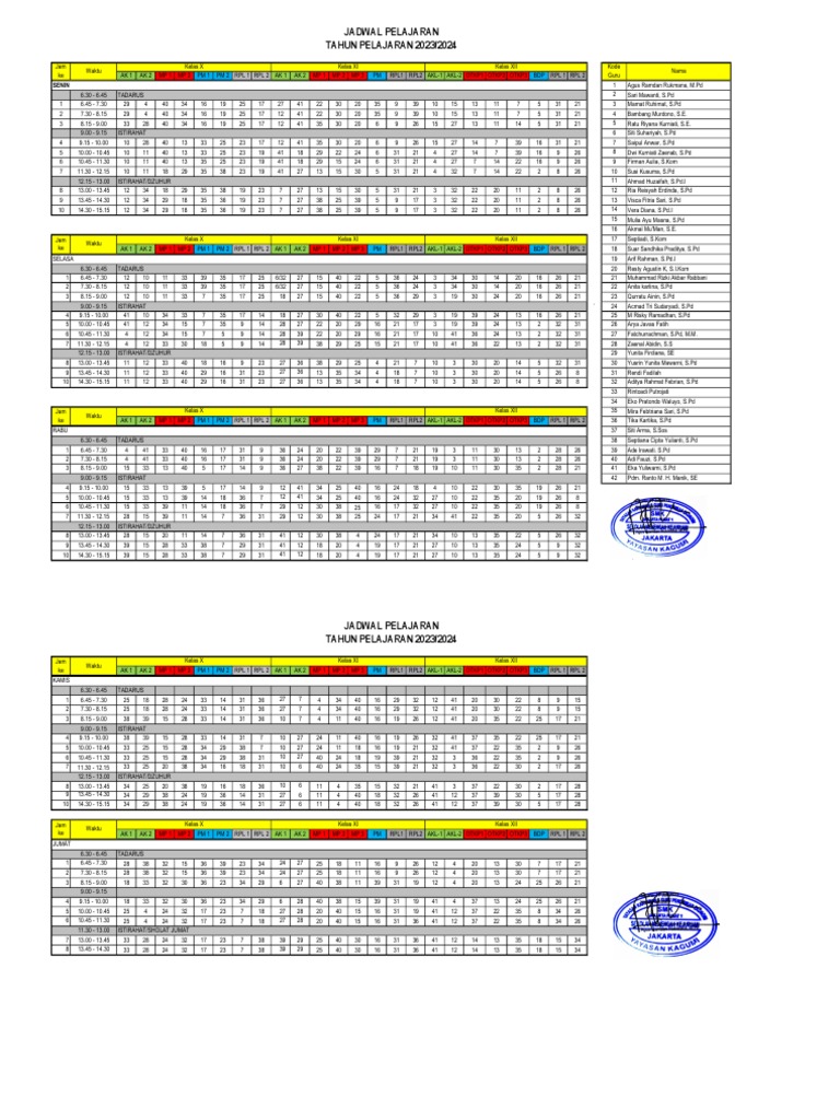 Jadwal Pelajaran Tahun 2023-2024 | PDF