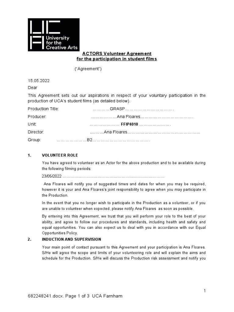 Actors Agreement Form-Stefan | PDF | Insurance | Justice