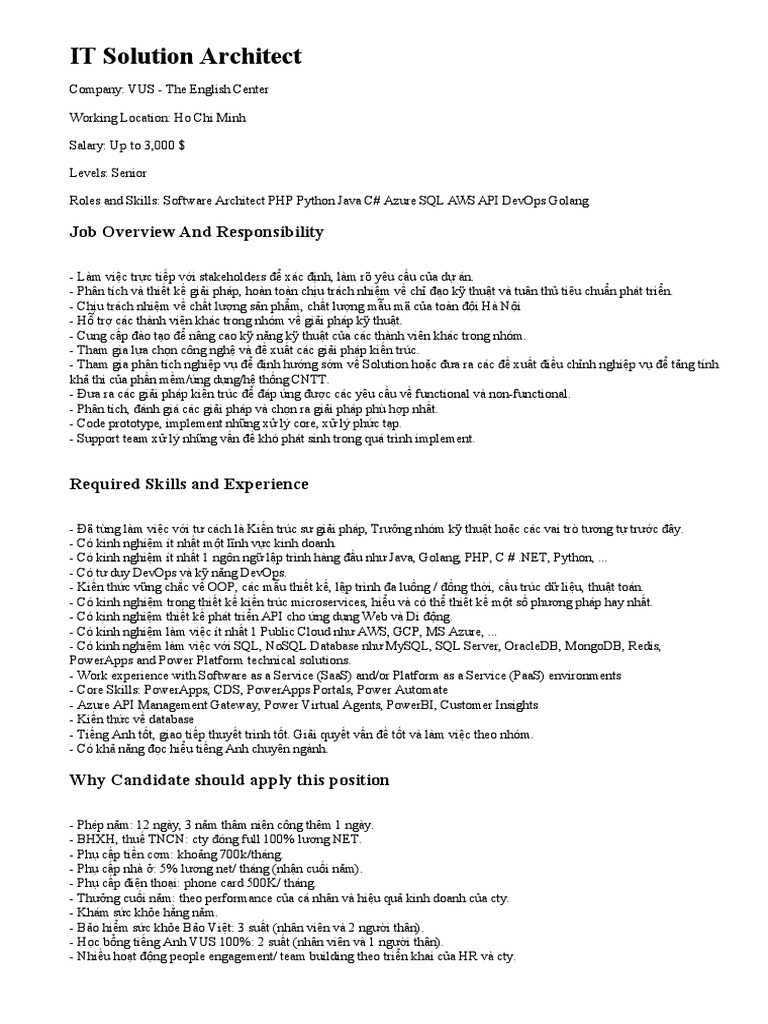 VUS - IT Solution Architect | PDF