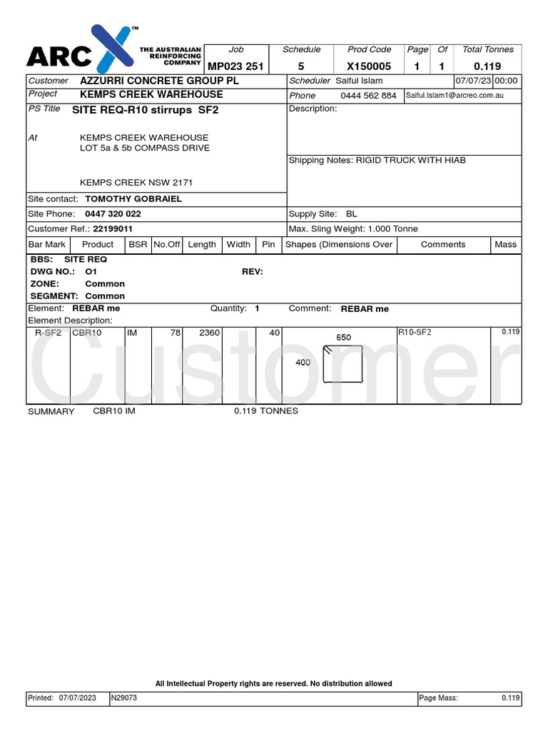 CALL - OFF - MP023 - 251 - X15-0005 - SITE REQ-R10 Stirrups SF2 | PDF
