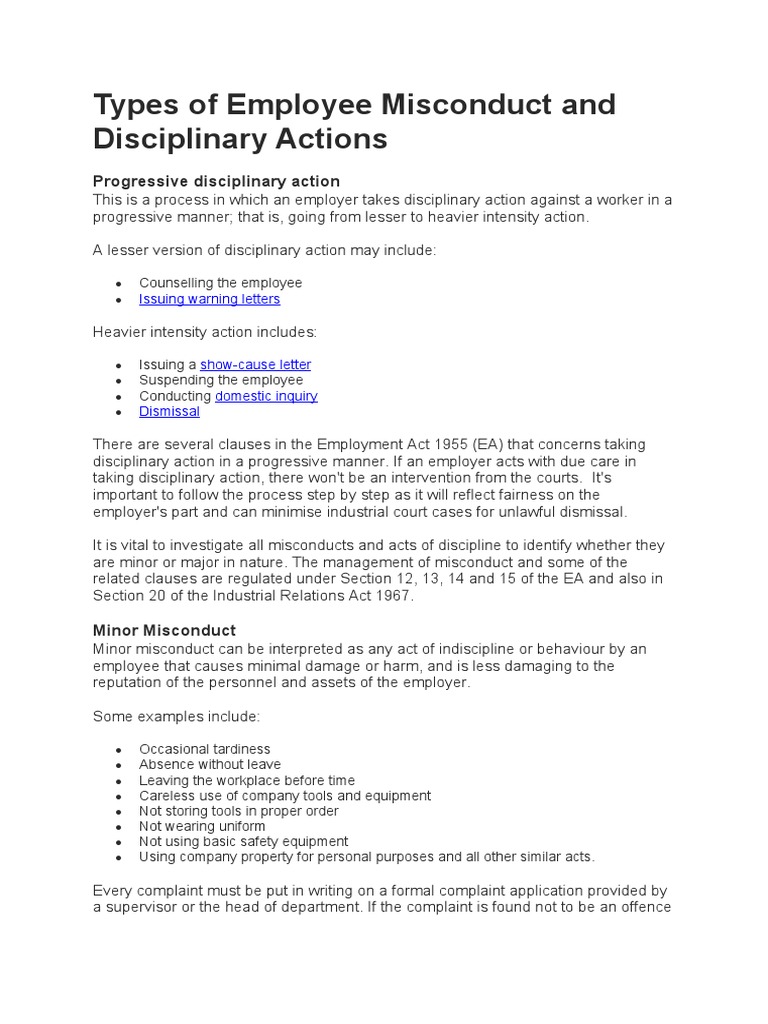 Types of Employee Misconduct and Disciplinary Actions | PDF | Employment | Disciplines