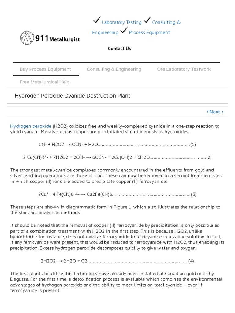 Hydrogen Peroxide Cyanide Destruction Plant | PDF | Cyanide | Hydrogen ...