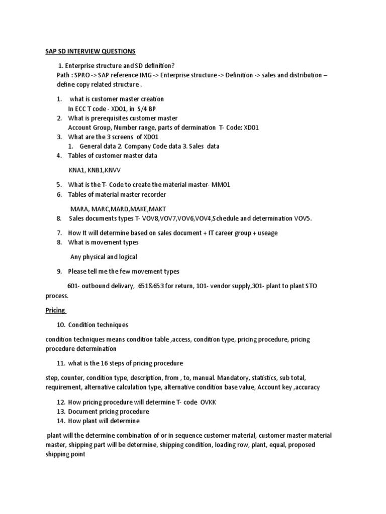 Sap SD Interview Questions | PDF