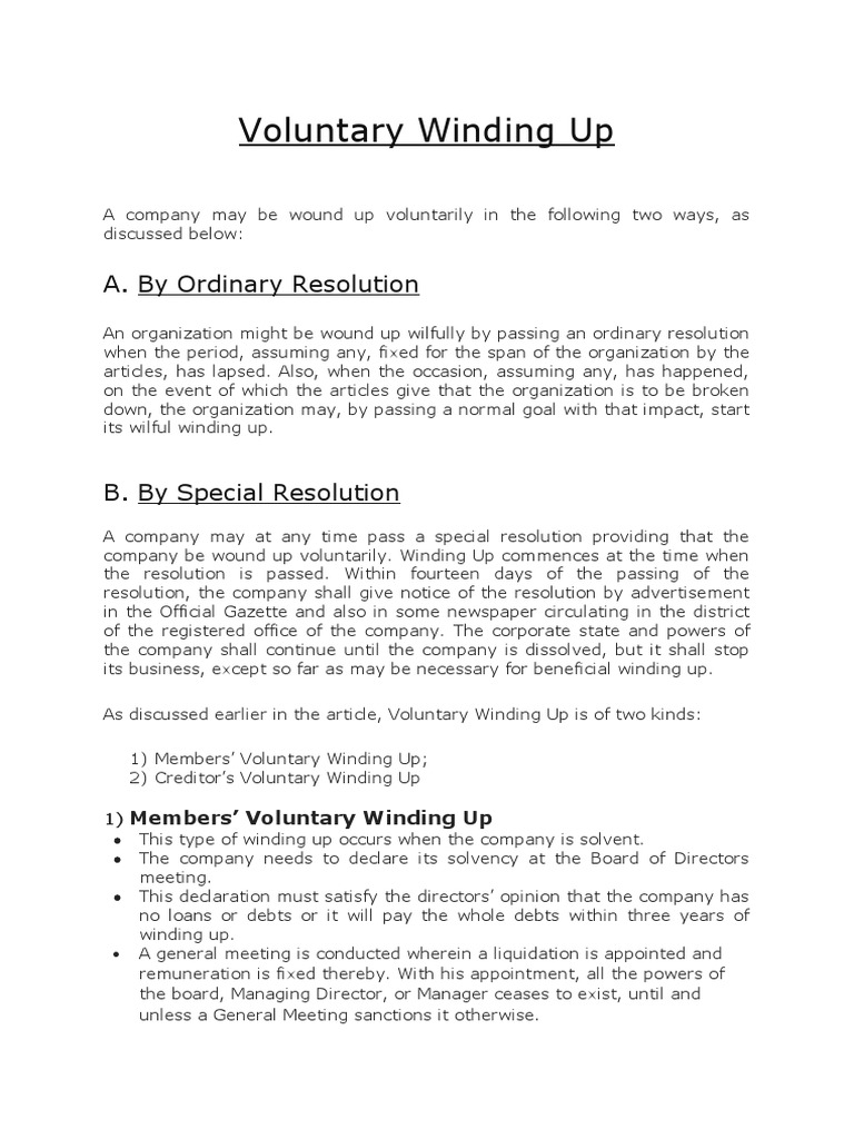 Voluntary Winding Up | PDF | Liquidation | Insolvency