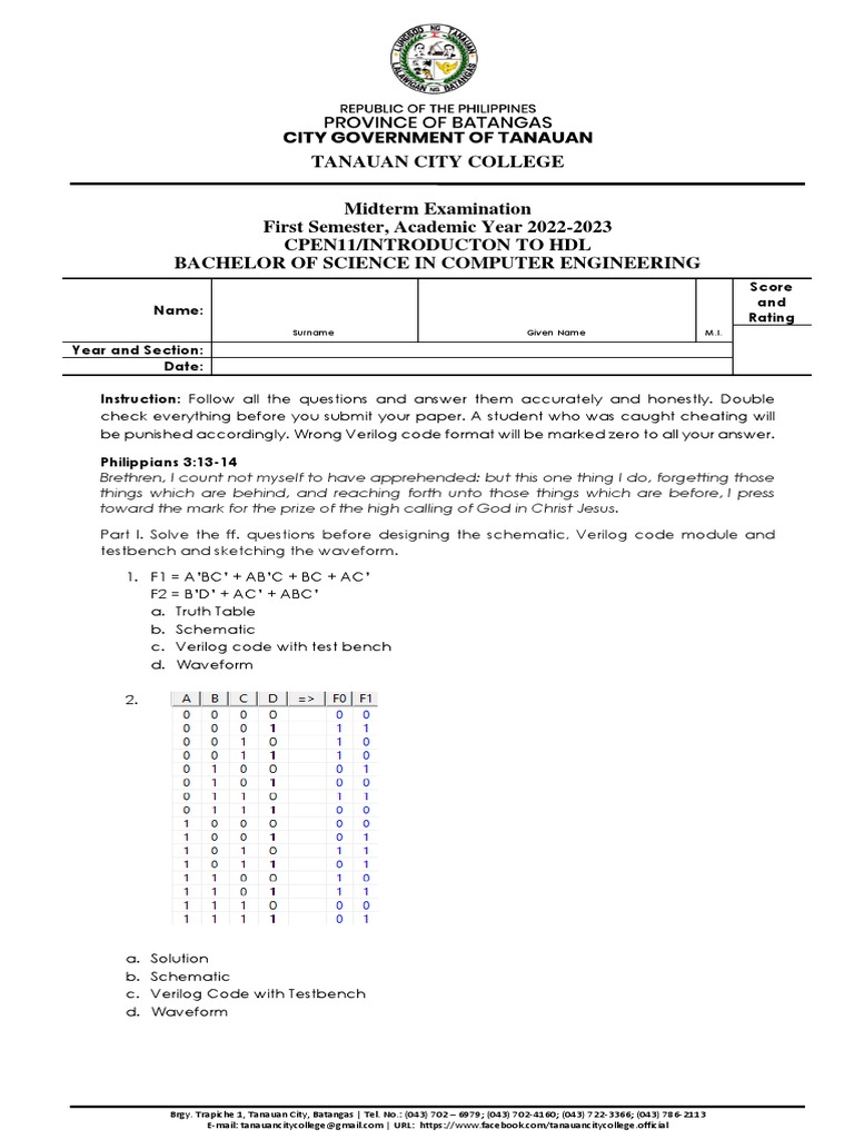Intro To Hdl Midterm Pdf Computer Science Computer Engineering 1234