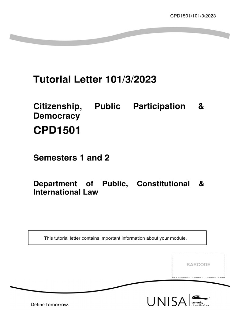 Citizenship, Public Participation & Democracy - CPD 1501 Tutorial ...