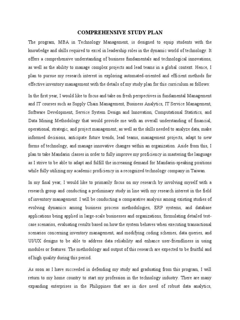 Comprehensive Study Plan | PDF